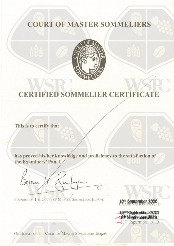 CMS Advanced Sommelier Certificate | WSPC